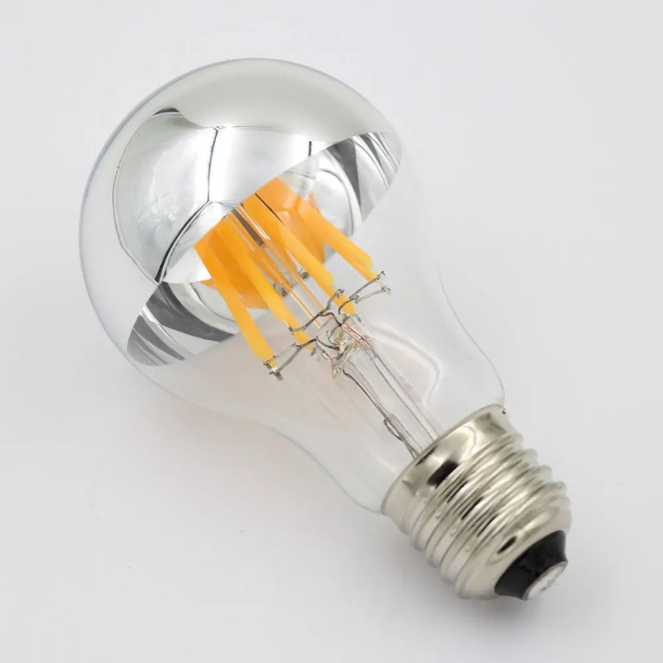 Dimmable A60 Half Silver LED Filament Bulb, Half Chrome Mirror Top ...
