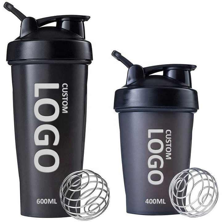 Custom Logo 400ml & 600ml Black Plastic Shaker Bottles