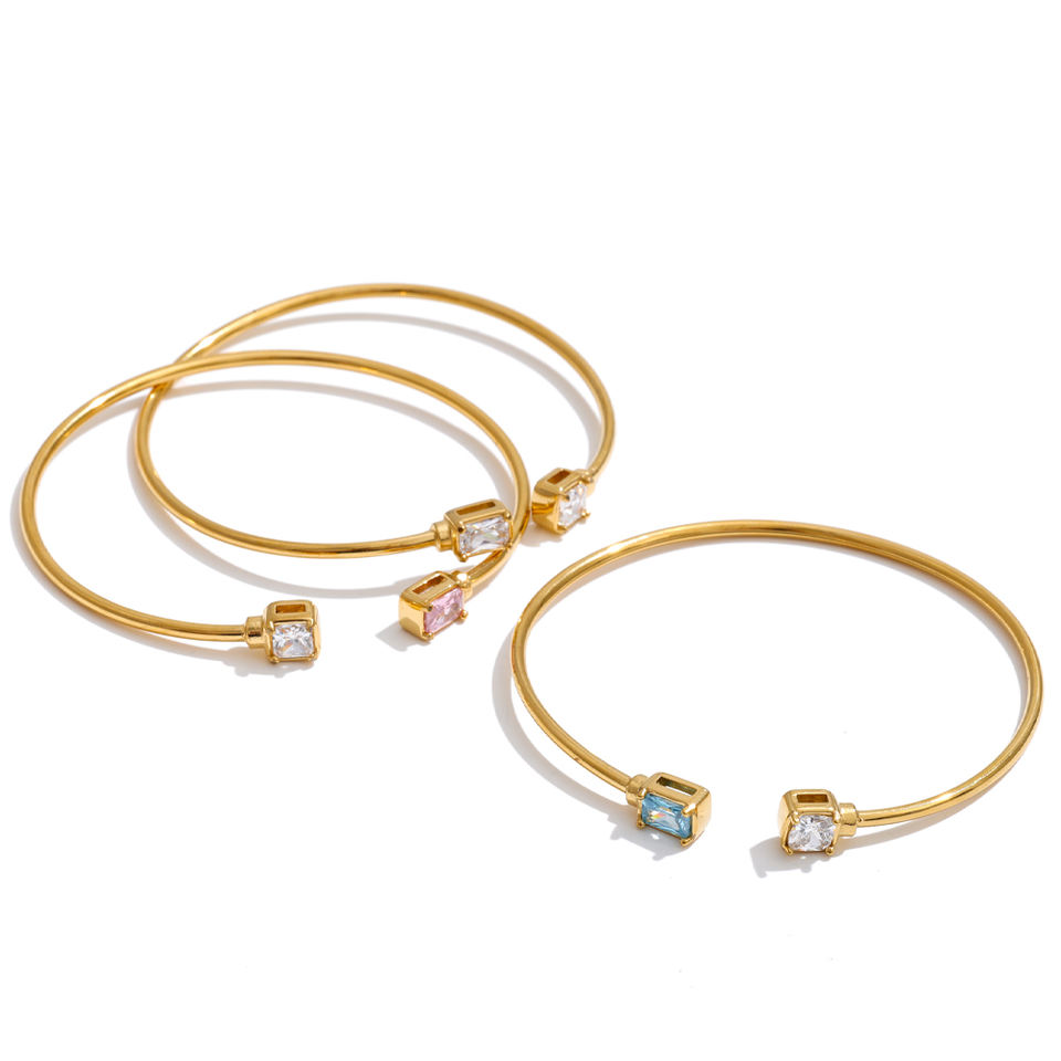 JINYOU 7705 Minimalist Open Cuff Bangle Stainless Steel PVD Real Gold ...