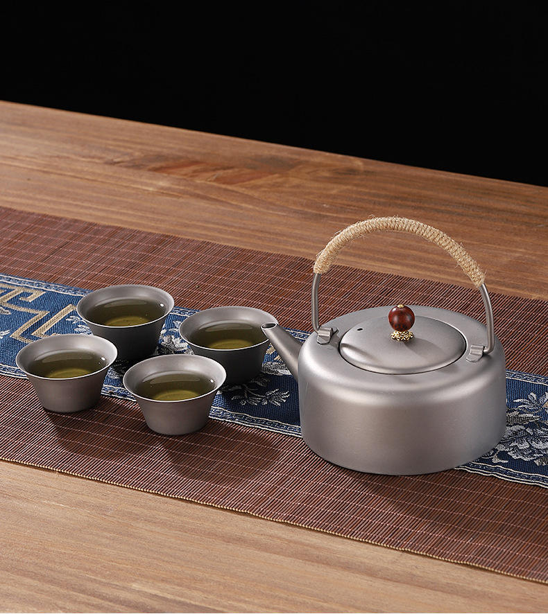 Lightweight Titanium Tea Kettle Set, 400ml Stackable Camping Teapot ...