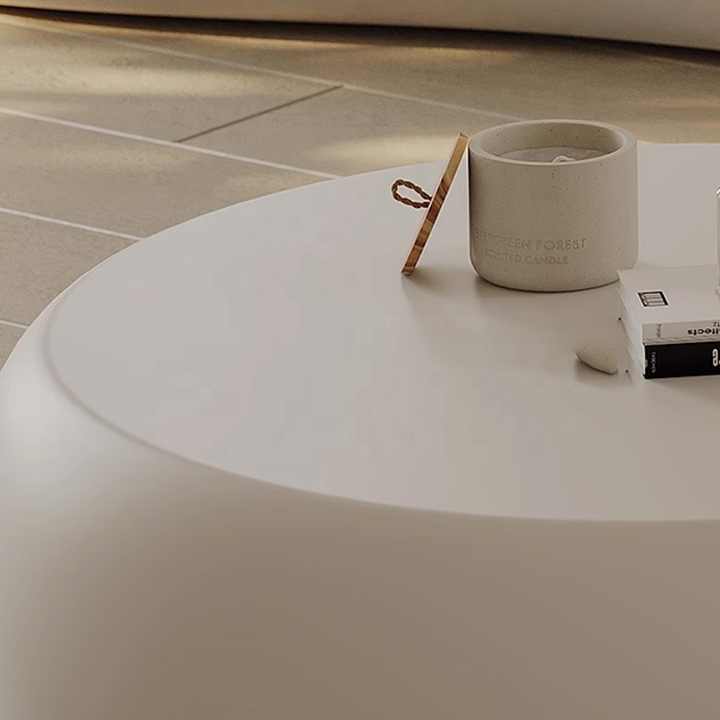 Modern Minimalist White Coffee Table - Stylish Glass-Topped Round Side ...
