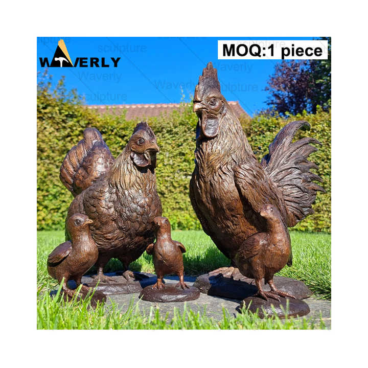 Outdoor Garden Decor Life Size Casting Metal Animal Chicken Family ...