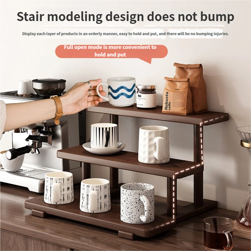 Modern Walnut Wood Kitchen Step Shelf-Durable & Waterproof Storage Rack ...