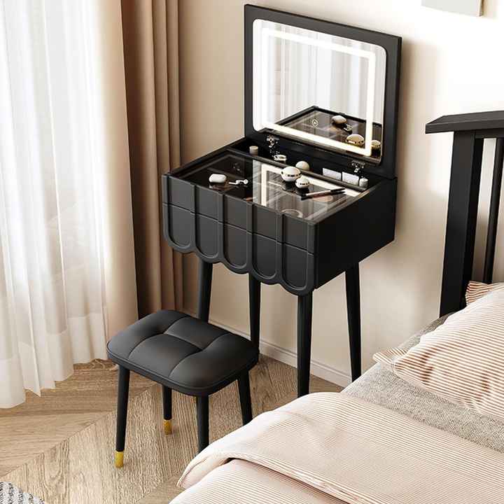 Multifunctional Dressing Table Flip Top Compact Vanity With 2 Drawers ...