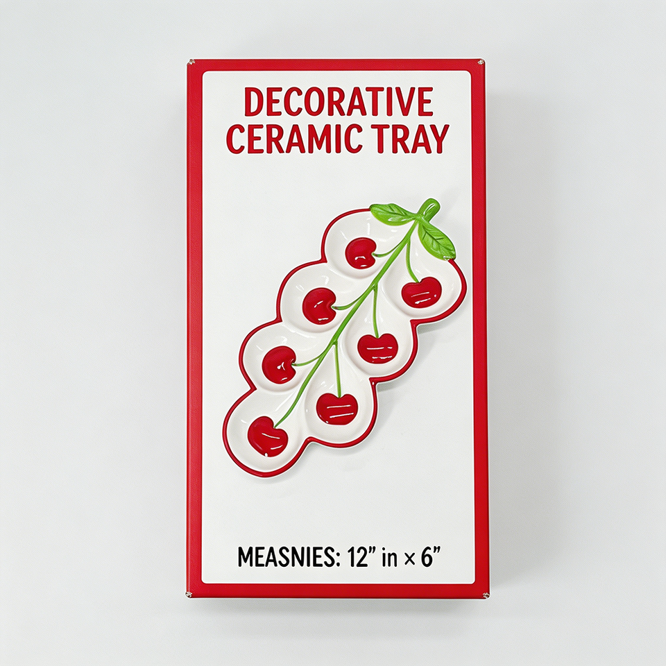 Custom Logo Hand Painted Cherry Bunch Ceramic Sectioned Relish Platter ...