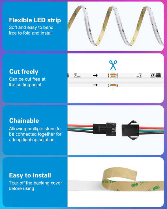 12V Addressable RGB COB LED Strip Lights WS2811 IC LED Rope Light ...
