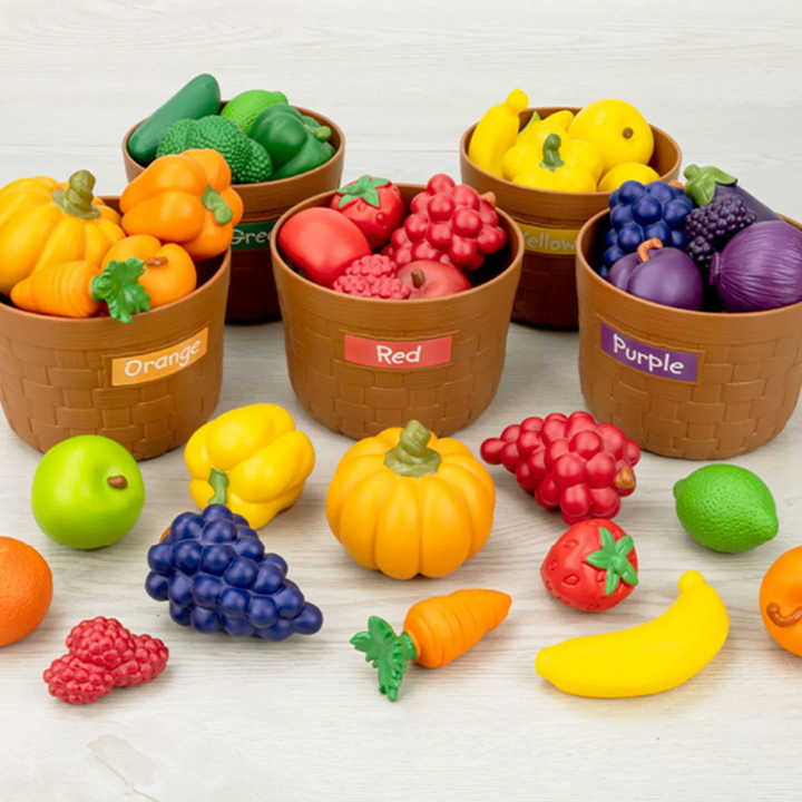 Kids Bucket Fruit Vegetable DIY Sorting Pretend Play Plastic Food Toys ...