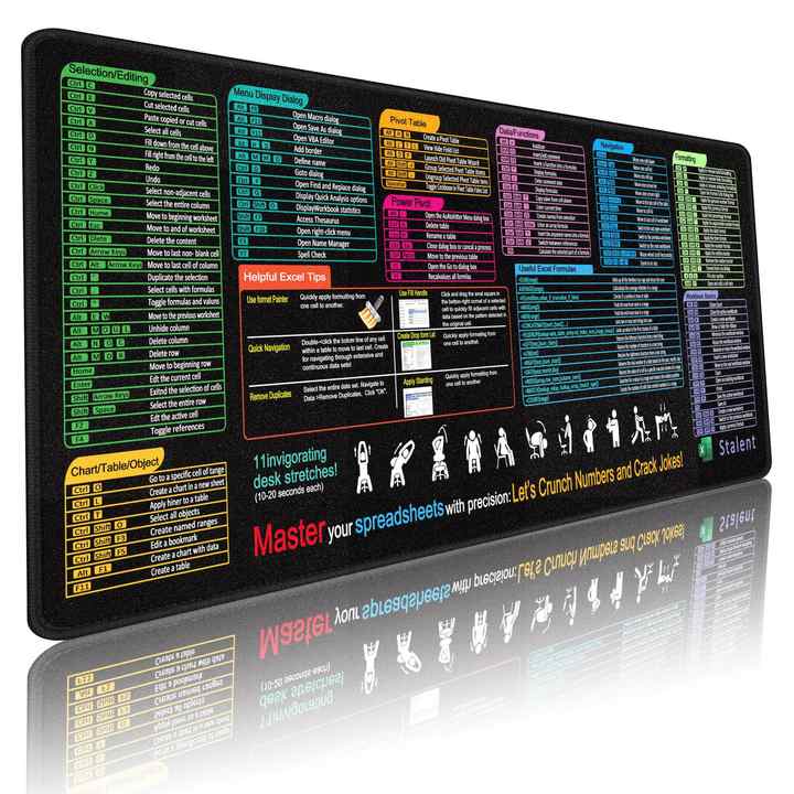 Excel Cheat Sheet Desk Mat, Keyboard Shortcut Mousepad,Office PC Gaming ...