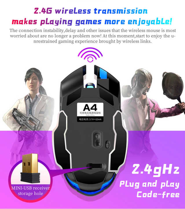 GAZ-M05 Silent Gaming Mouse 6 Keys Professional Ergonomic 2.4Ghz 1600 ...