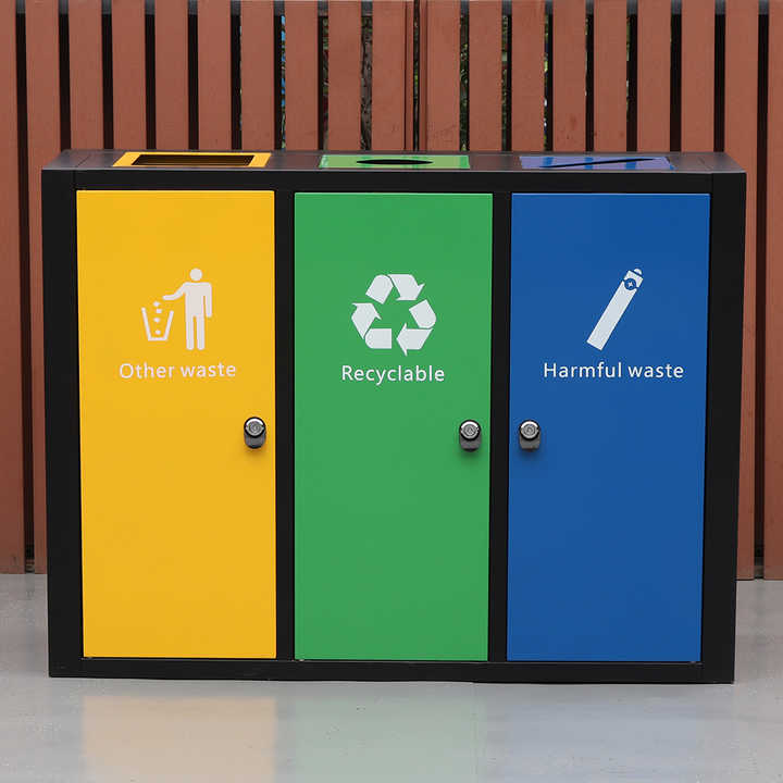 Indoor Recycling 3 Compartments Big Trash Can Commercial Stainless ...