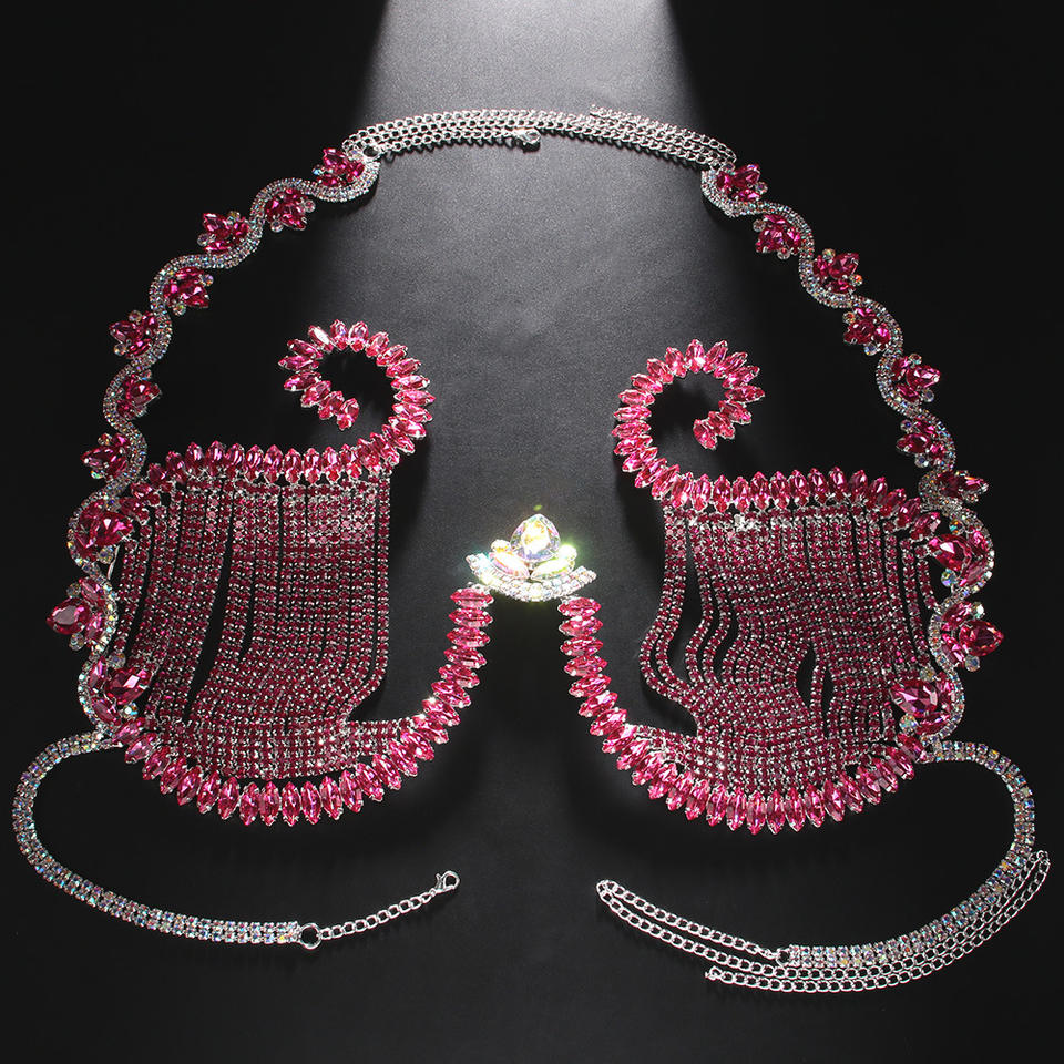Fashion Sparkly Rhinestone Bra Chain Silver Crystal Chest Chains Sexy ...