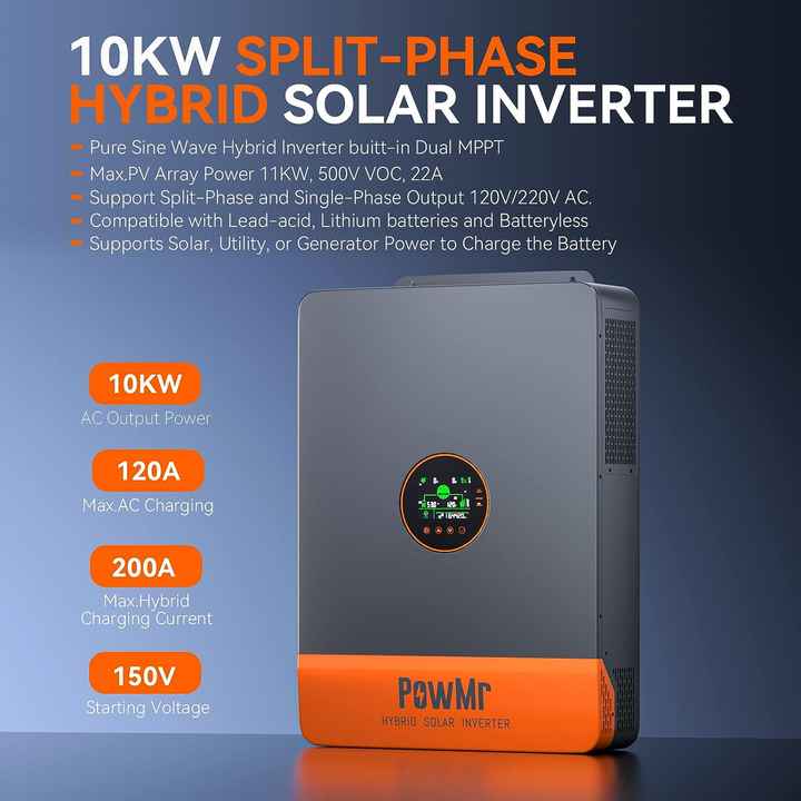 Powmr Split Phase Hybrid Inverter 10KW - Solar & Battery