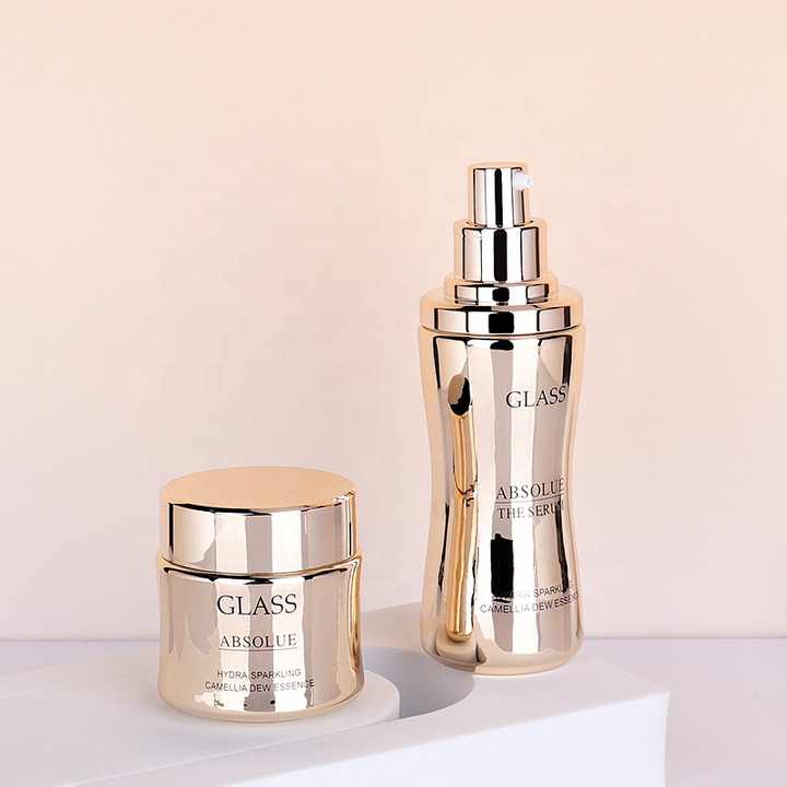 Custom Luxury Cosmetic Glass Bottle Set 20g 30g 40g 100g 40ml 100ml 120ml Gold Color Skincare ...