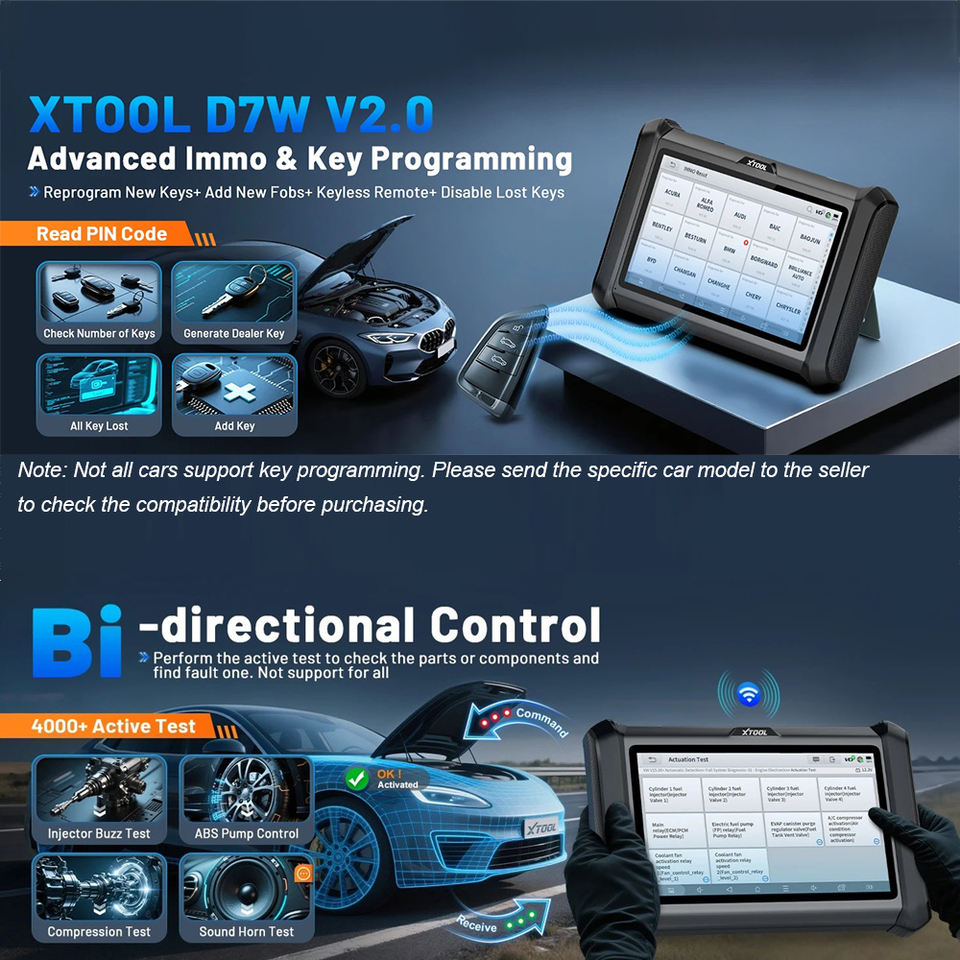 XTOOL D7W All Keys Lost Car Key Programming Obd Scanner Tool ...