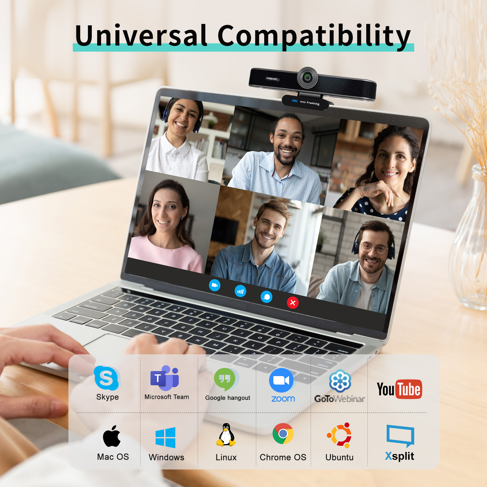 Tenveo 4K UHD Webcam AI Auto Framing 4X Digital Zoom Works Teams Zoom ...