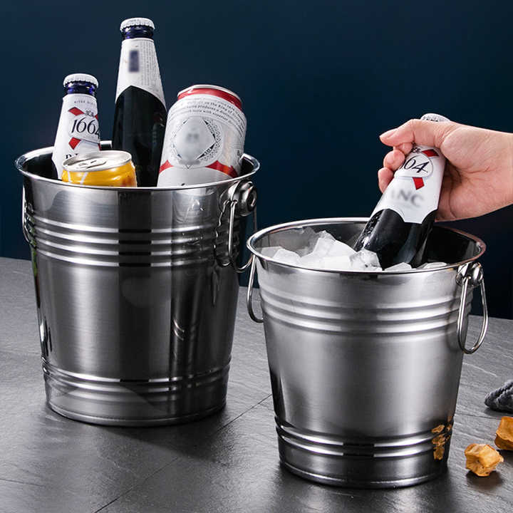 3L 5L 8L Stainless Steel Ice Bucket Insulated Beverage Tub Drinks Metal ...