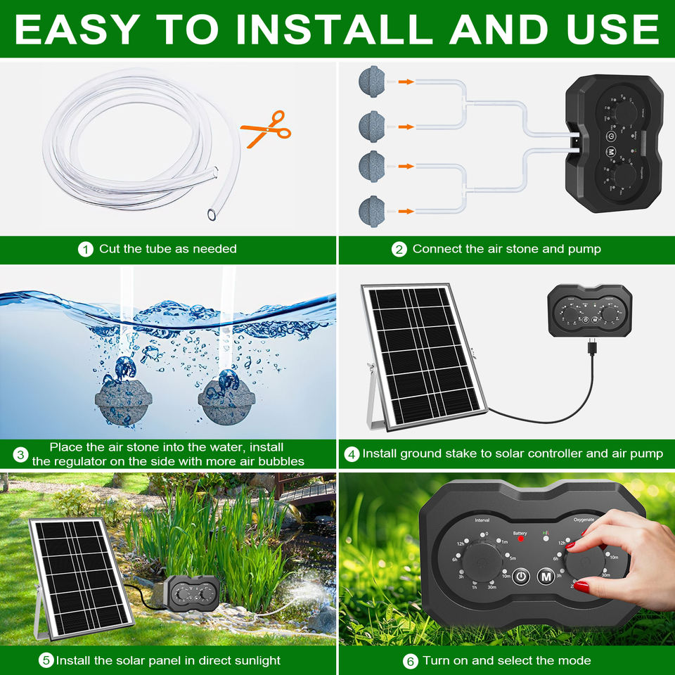 Split Design Aquarium Pump Solar Powered Dual Port Five Hour Working ...
