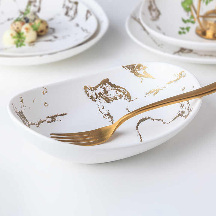 Nordic Style Dinnerware Sets - Matte Golden Marble Glaze