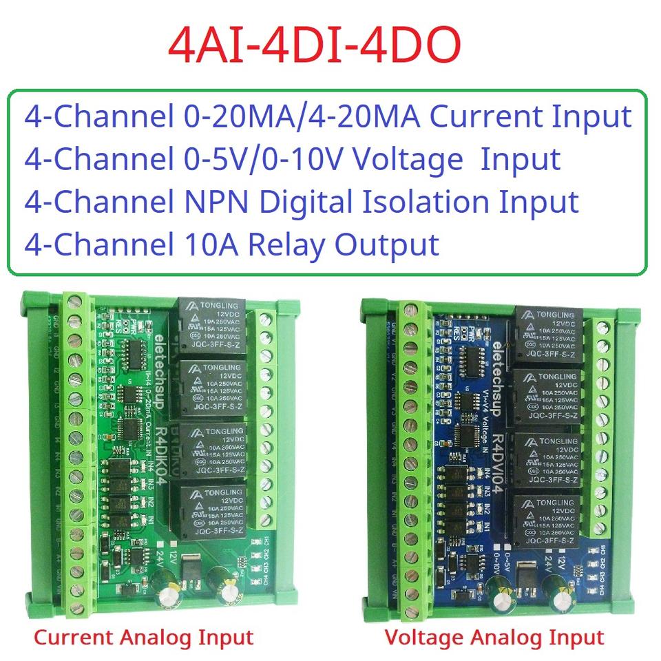 R4DIK04 4-20ma Analog Input Module - 4AI-4DI-4DO Mixed IO