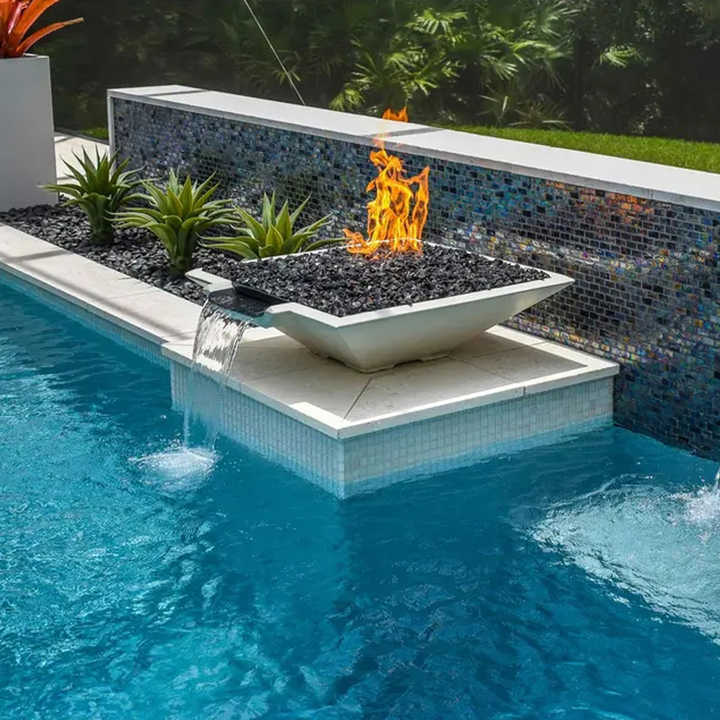 Gas Fire Bowl Pool Outdoor Firepit With Water Feature Swimming Pool ...