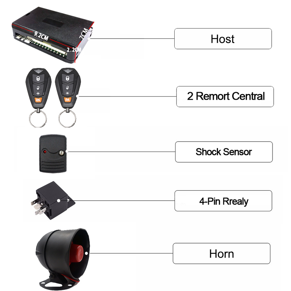 Victor Manual One-Way Car Alarm System with Keyless Entry, 60-80m Range ...