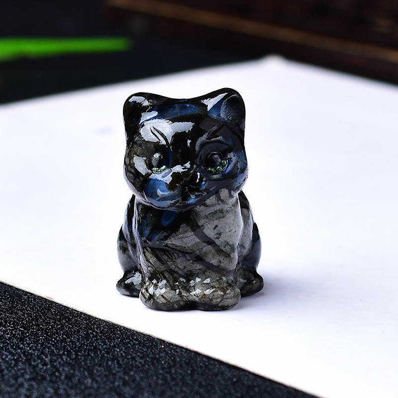 Hongzhuo Natural Raw Stone Fire Stone Cat Ornaments Cat Statue with ...