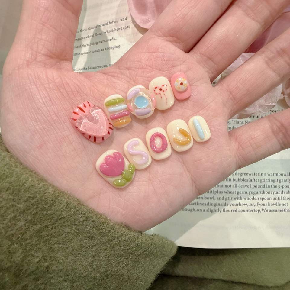 Cartoon Cute Whitening Girl Student Pinching Hand Drawn Nail Art ...