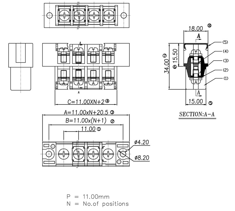 Feed through Panel DC Terminals - 200A, 2ways, 27mm Pitch