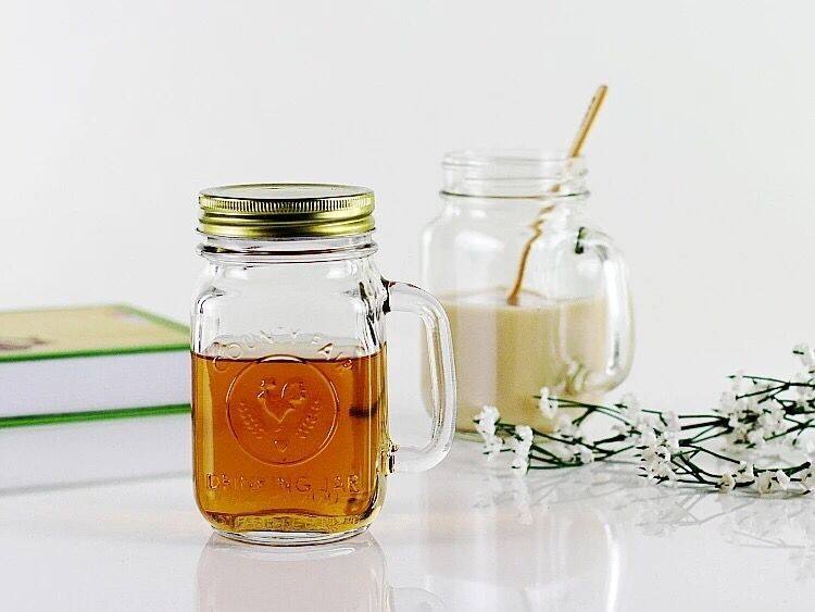 16oz clear embossed logo drinking jar glass mason jars with handle