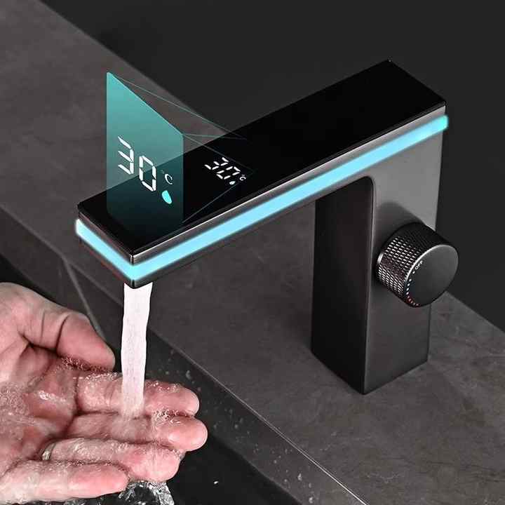 Stainless Steel Gun Grey Smart Digital Basin Faucets Wash Basin Cold ...