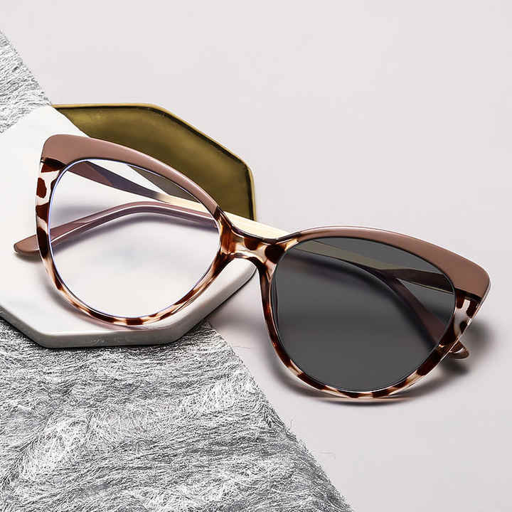 Photochromic Fashion Retro Metal Cat Eye Frame Blue Blocking Glasses ...