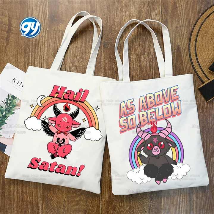 Baphomet Eco Demon Ghost Shopping Satan Occult Goat Canvas Tote kids ...