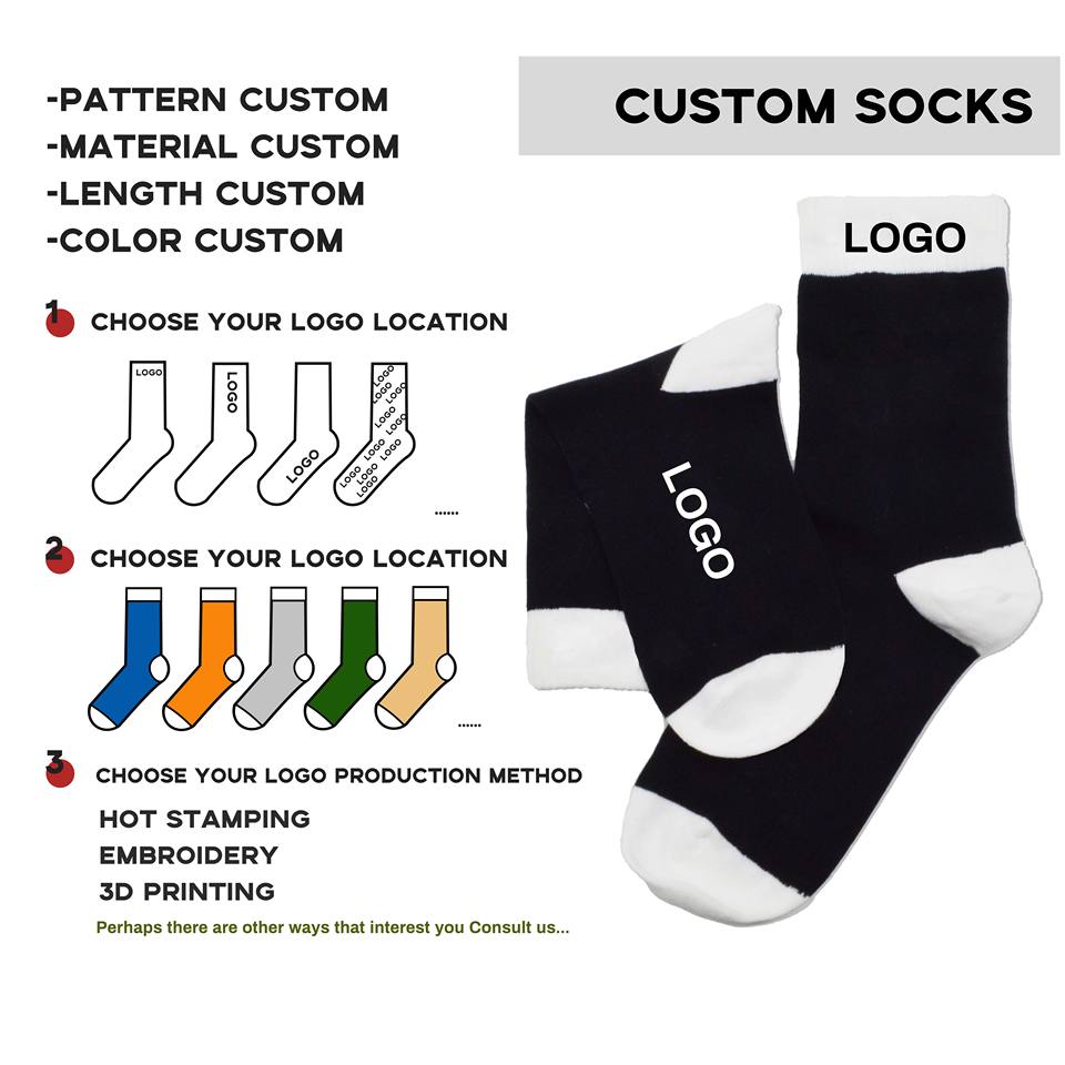 Custom Logo Black and White Crew Socks Unisex Cotton Socks for Brand ...