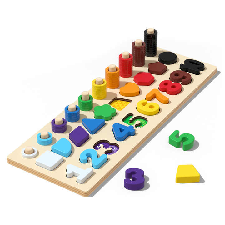 Educational Wooden Puzzles & Montessori Shape Number Rings Game