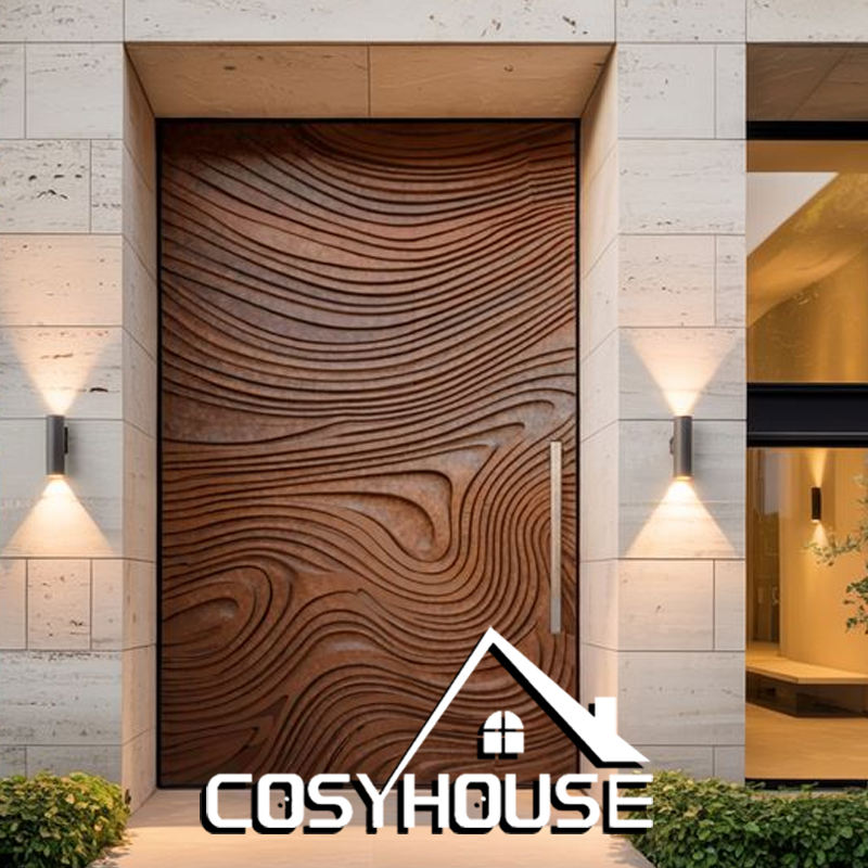 Cosyhouse Custom Sculptured Solid Wood Asymmetric Double Exterior Entry ...