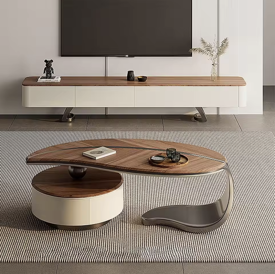 Certified Modern Leaf Shaped Coffee Table With Wood Desktop Metal Legs ...