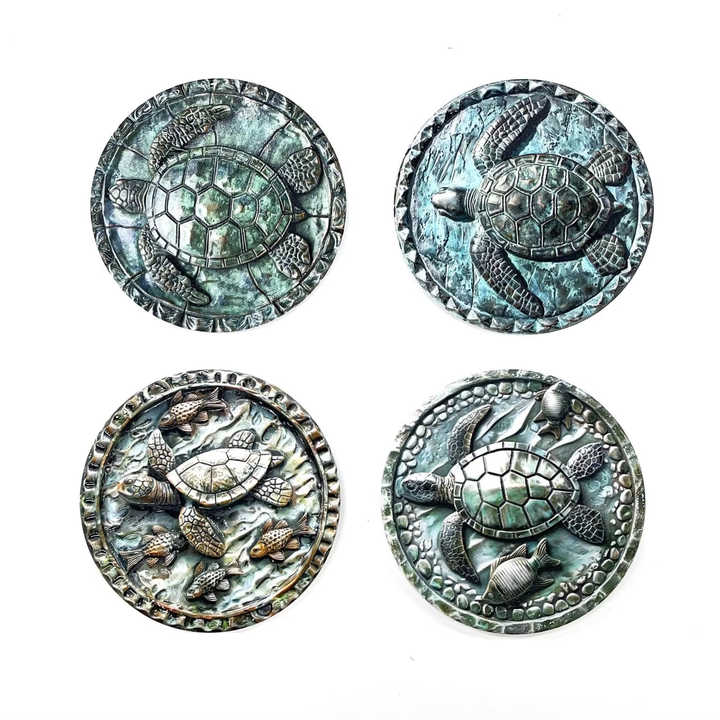 TurtleCoastal Vintage Marine Life Grass Print Antique Ceramic Coasters ...