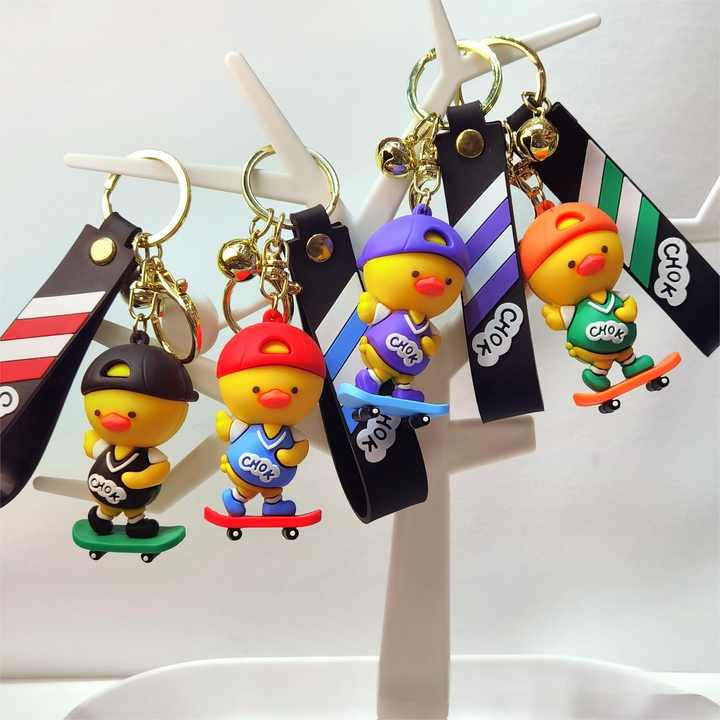 Cute Rabbit Ears Key Chain with Yellow & Pink Rubber Duck Hanging ...