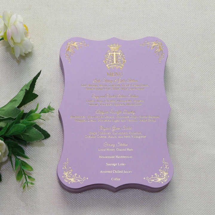 Fancy Lavender Purple Wedding Invitation Irregular Paper Menu Card ...