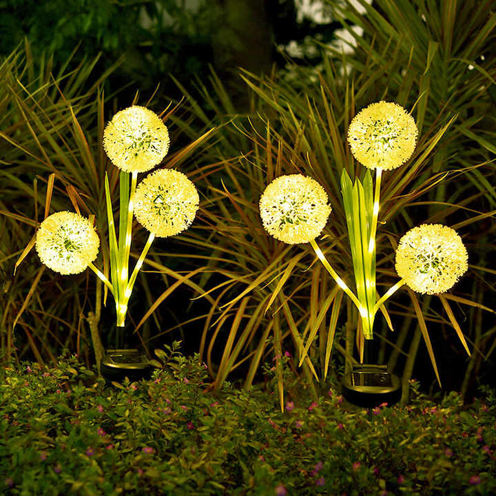 Three-Head Green Onion Ball LED Simulation Flower Solar Lamp Outdoor ...