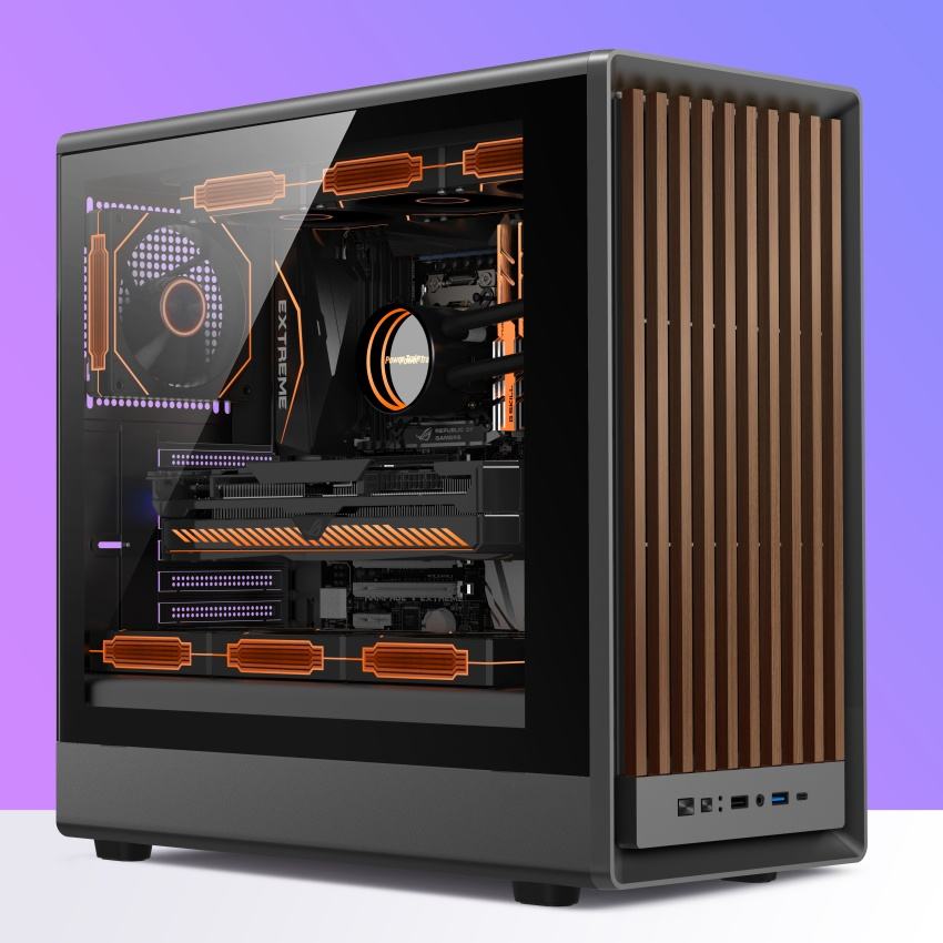 Gaming PC Case with Wood Grain Front and Type-C Connectors
