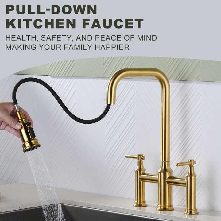8 Inch Kitchen Sink Faucet 3 Holes Kitchen Mixer Taps with Pull Down ...