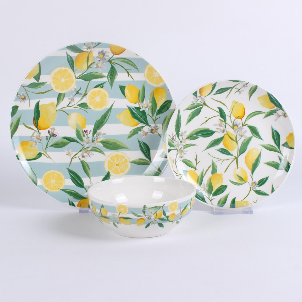 Lemon Ceramic Dinnerware Set with Lemon Decal Designs Plate Eco ...