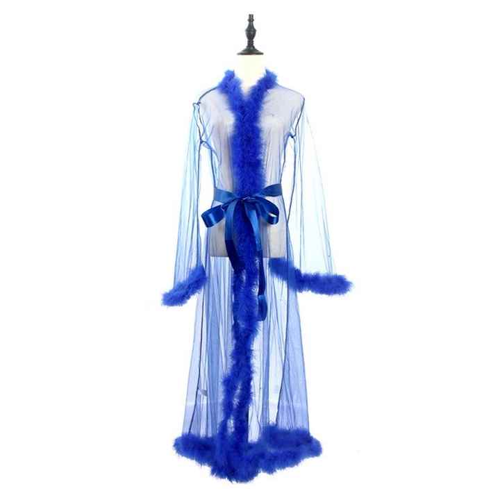 2024 Long Mature Sheer Elegant Mesh Through Sexy Robe Set Sexy Plus ...