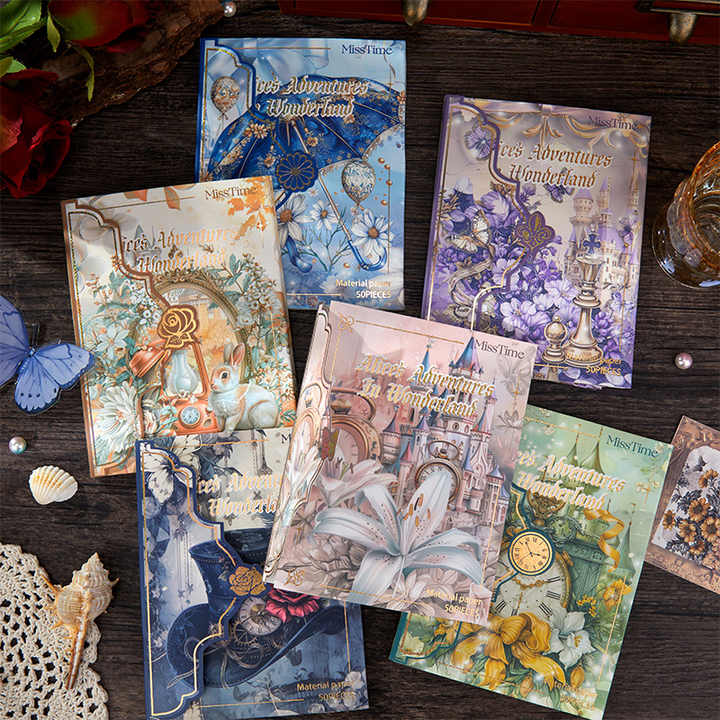 50pcs/pack Retro material paper pack Exquisite illustration handbook ...