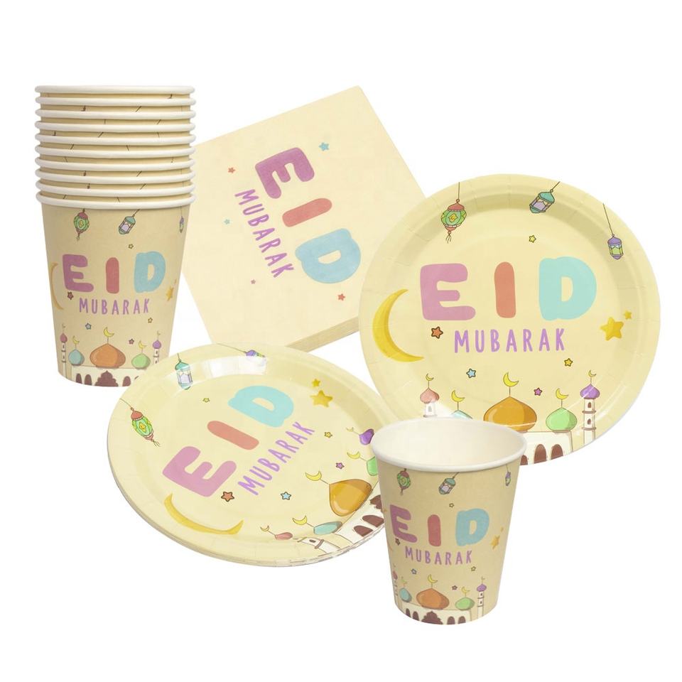 Colorful Mosque Eid Paper Plates Cups Napkins Disposable Eid Mubarak ...