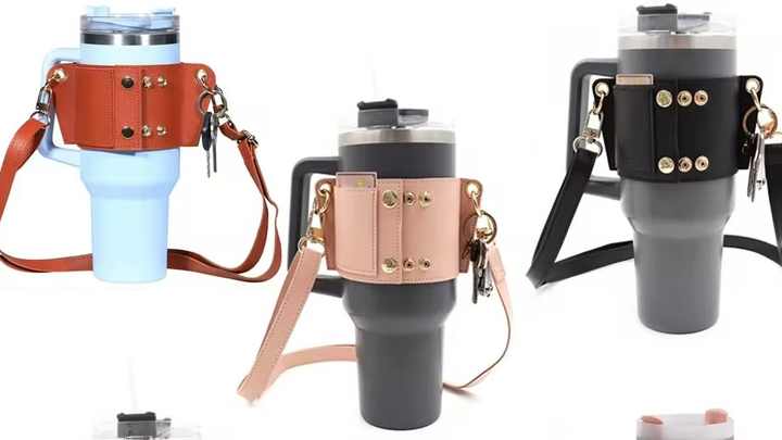Versatile 40 Oz Tumbler Carrier - Adjustable PU Leather Strap