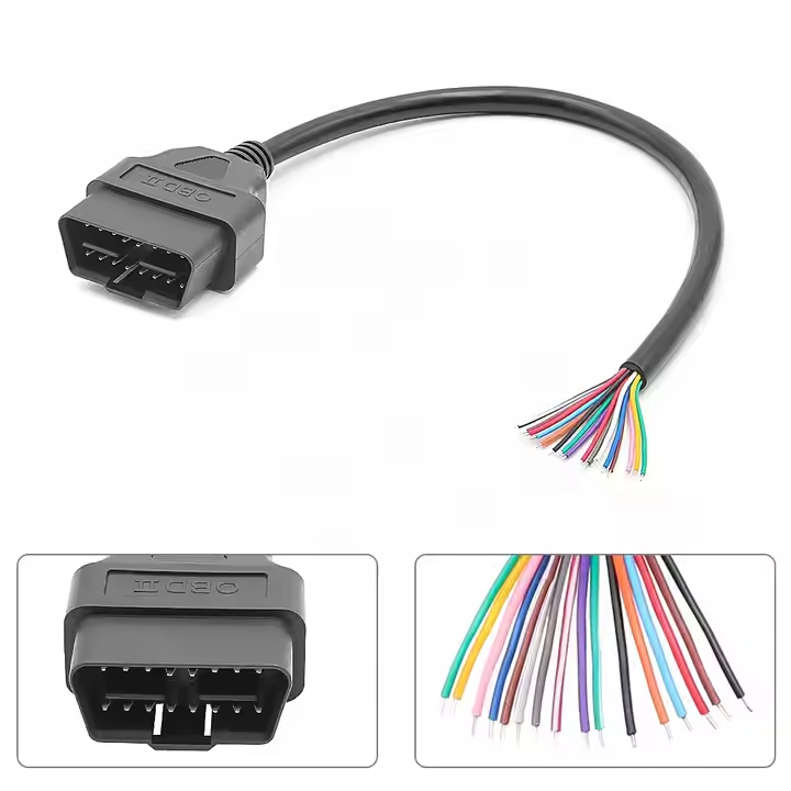 16 Pin OBD2 OBD-II Male Connector to Open Plug Wire OBD Diagnostic ...