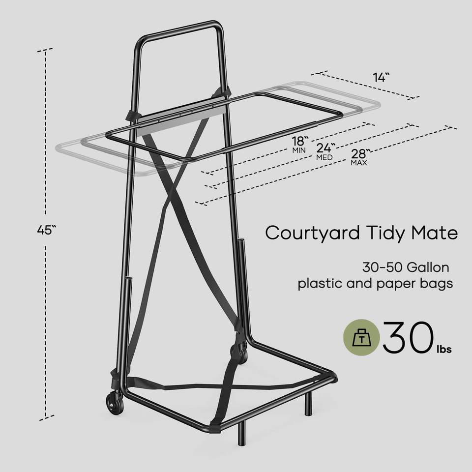 JH-Mech Portable Refuse Sack Trolley for Leaves Yard Laundry Multi-Use ...
