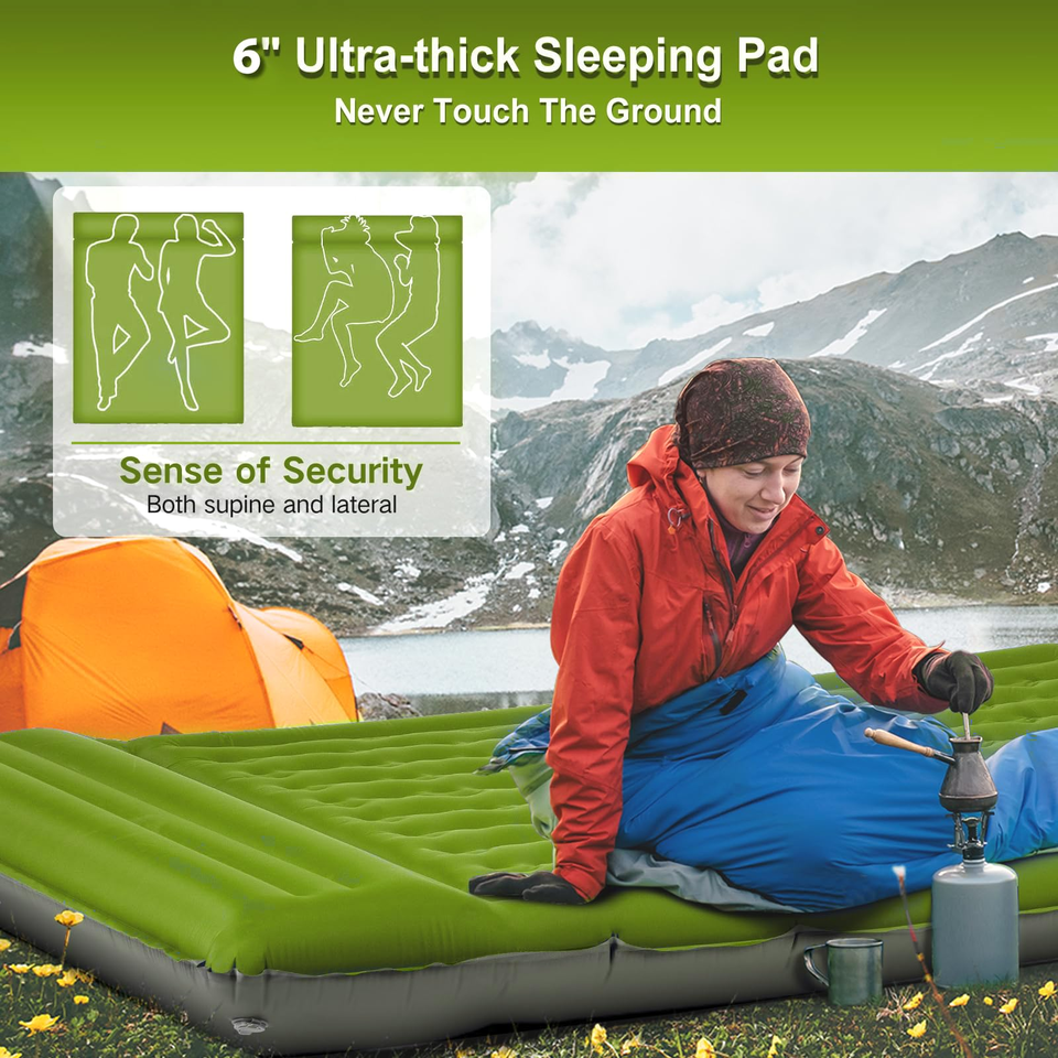 Double height flocked inflatable airbed futon mattress with build-in ...